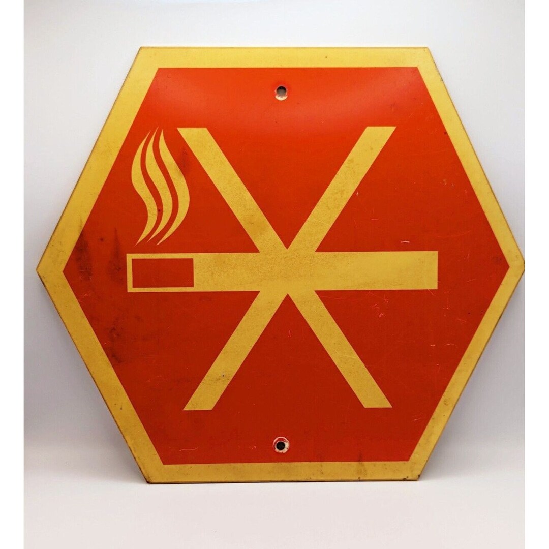 Vintage No Smoking Area Sign Red Office Decor Burning Cigarette ...