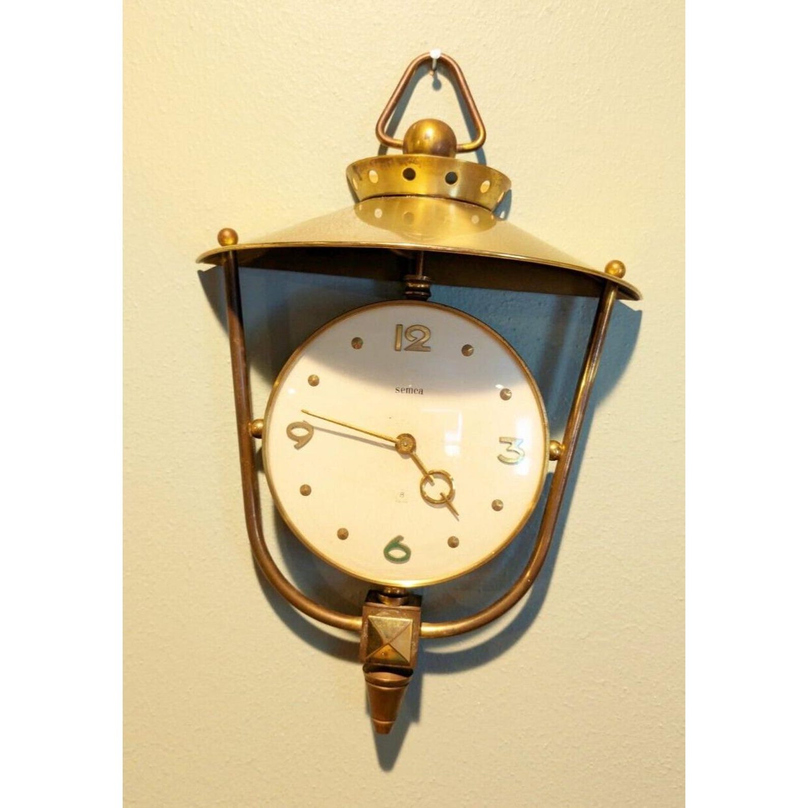Vintage Mid Century Semca Solid Brass Swiss Manual Wall Clock Decor ...