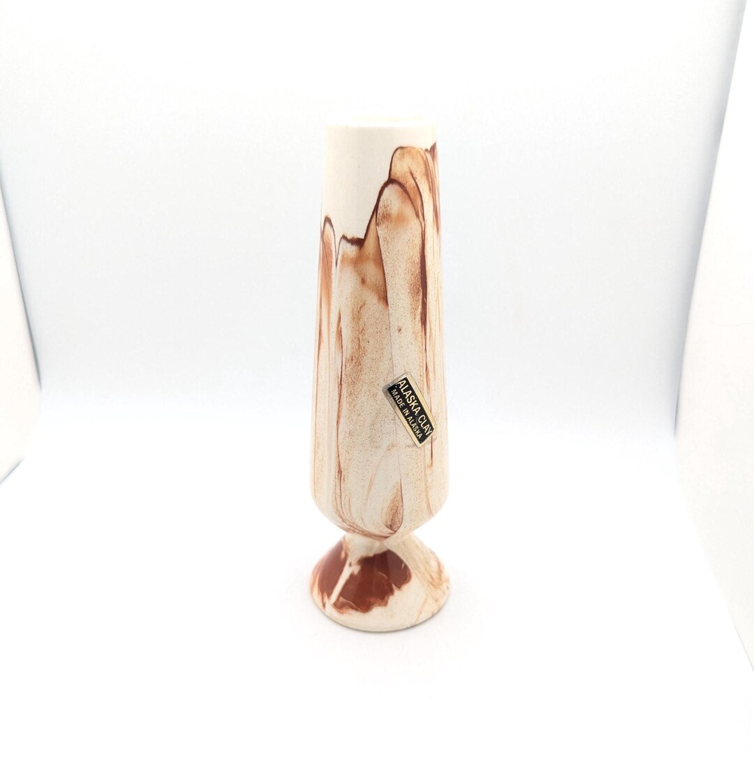 Rare Vintage Alaska Clay Vase Pottery Drip Glaze Brown Cream Neutral ...