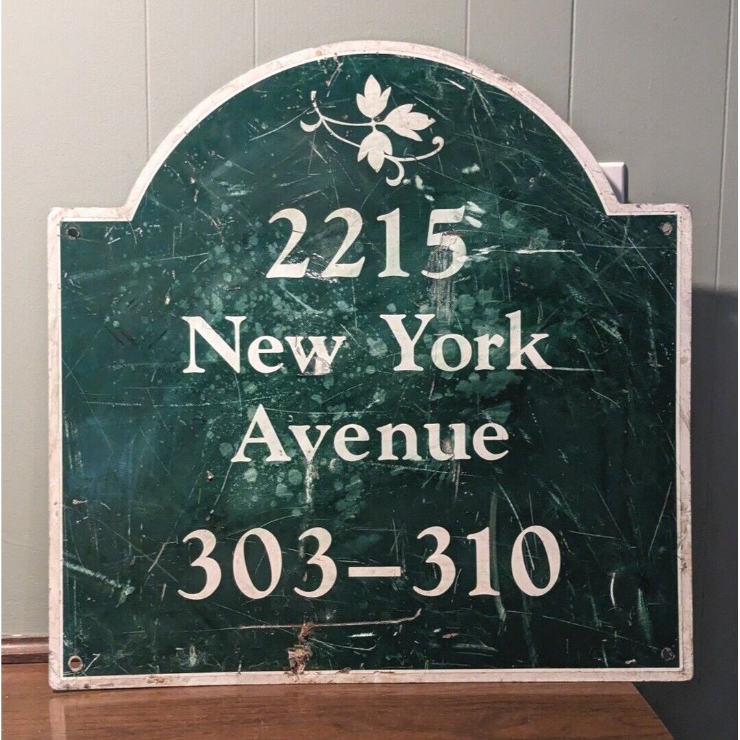Large Vintage New York Avenue Street Sign Ornate Metal Green Leaf Vine ...
