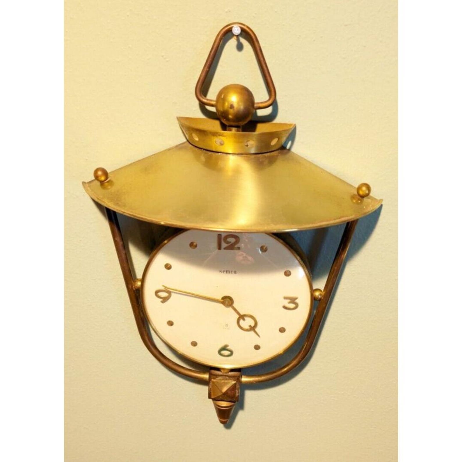 Vintage Mid Century Semca Solid Brass Swiss Manual Wall Clock Decor ...