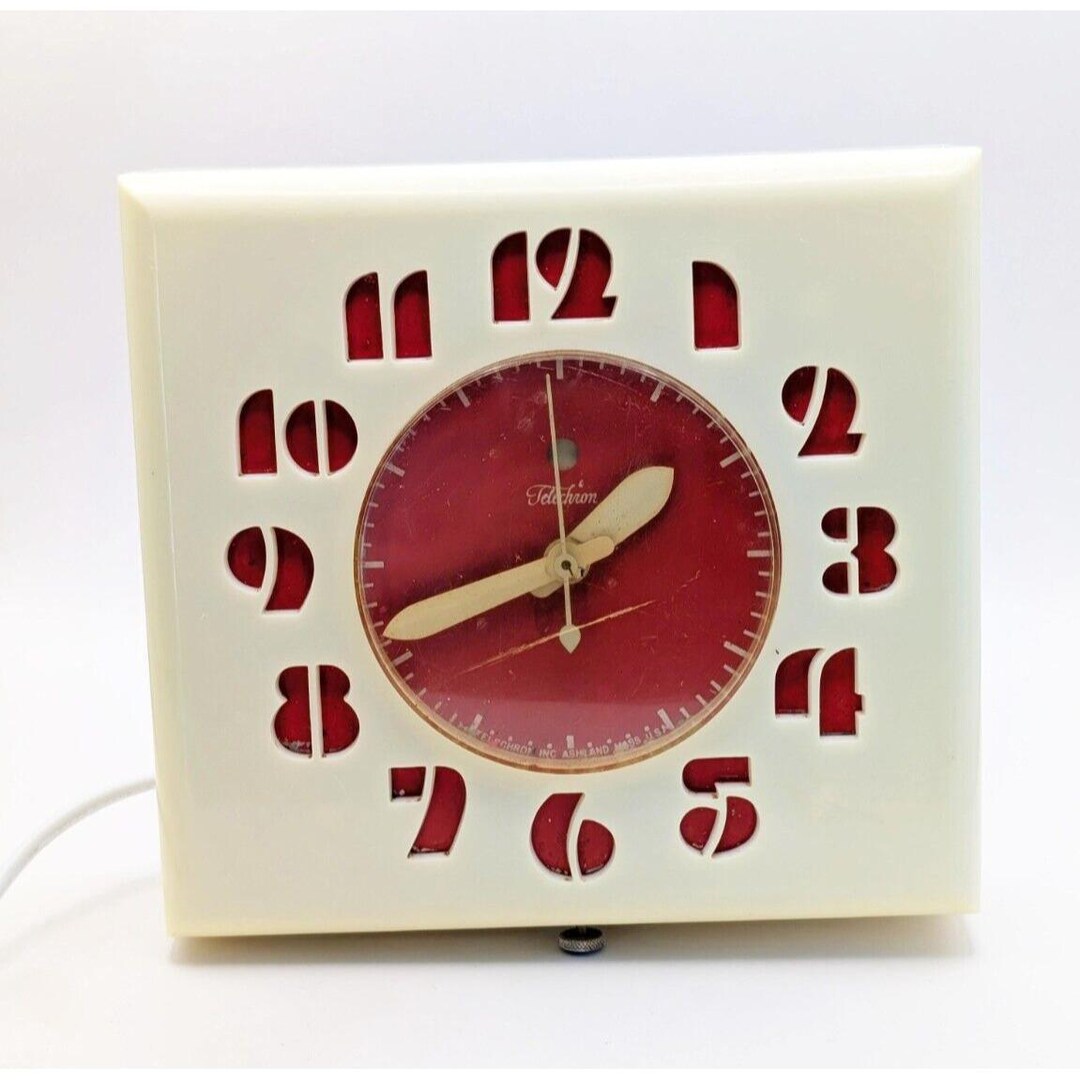 Vintage 1940s/50s Mid Century Telechron by GE Advisor Red Wall Clock ...