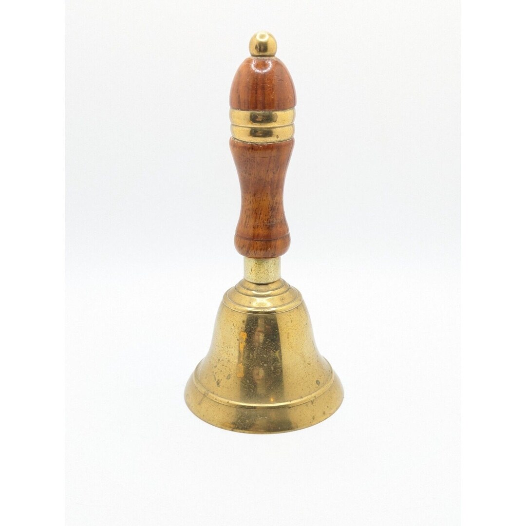 Vintage Brass School Bell Dinner Call Wooden Handheld Teacher Bells ...