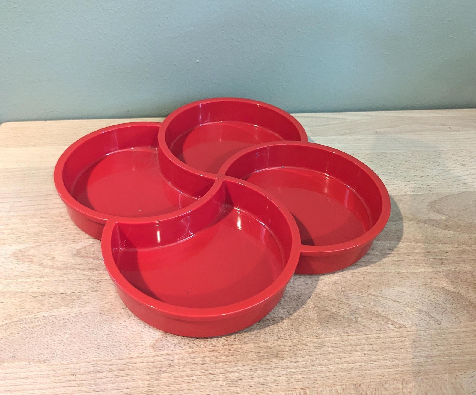 Vintage Dansk Clover Denmark Red Divided Melamine Tray MCM Rare Snack ...