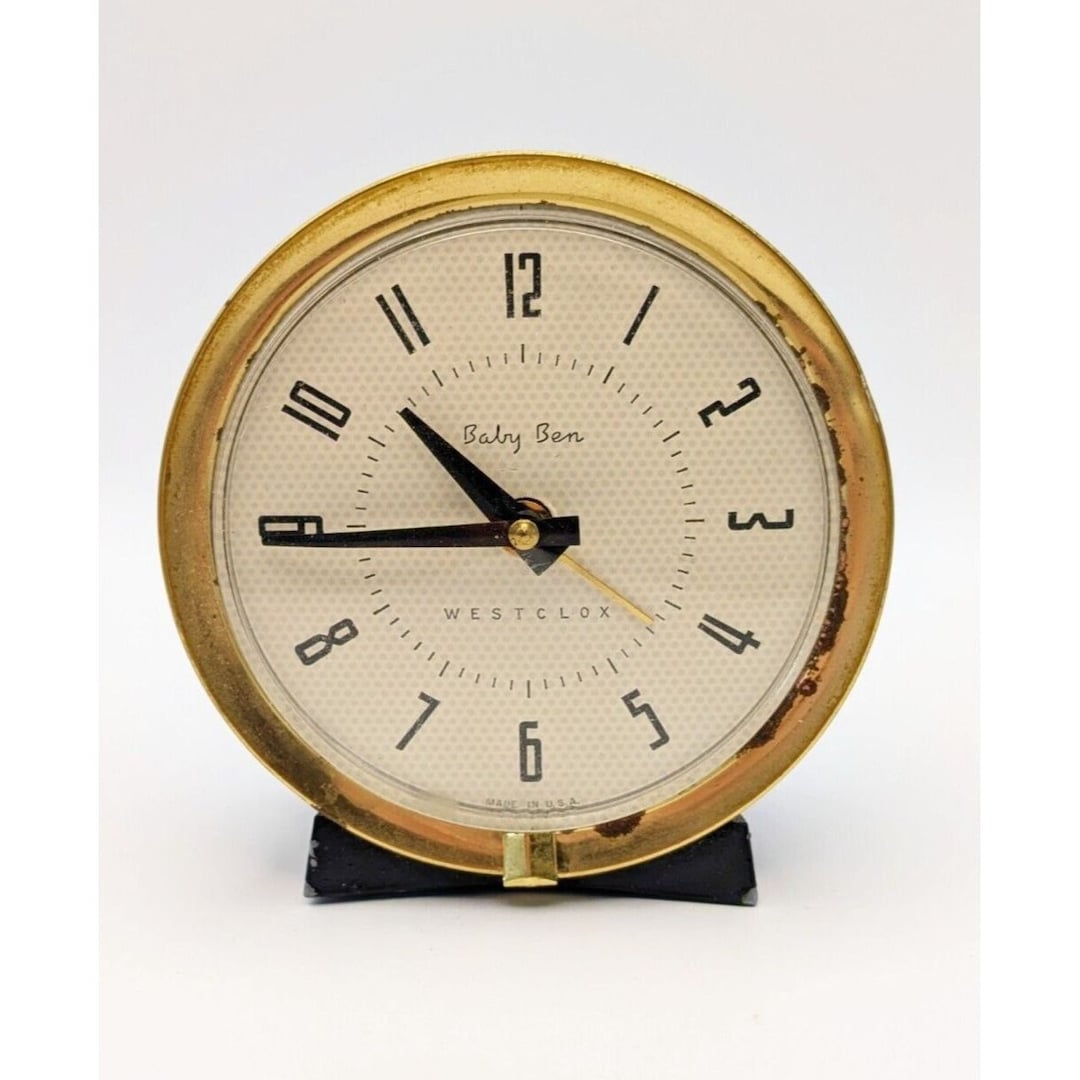 Vintage Baby Ben Westclox Alarm Clock Gold Tone Black Made in USA Runs ...