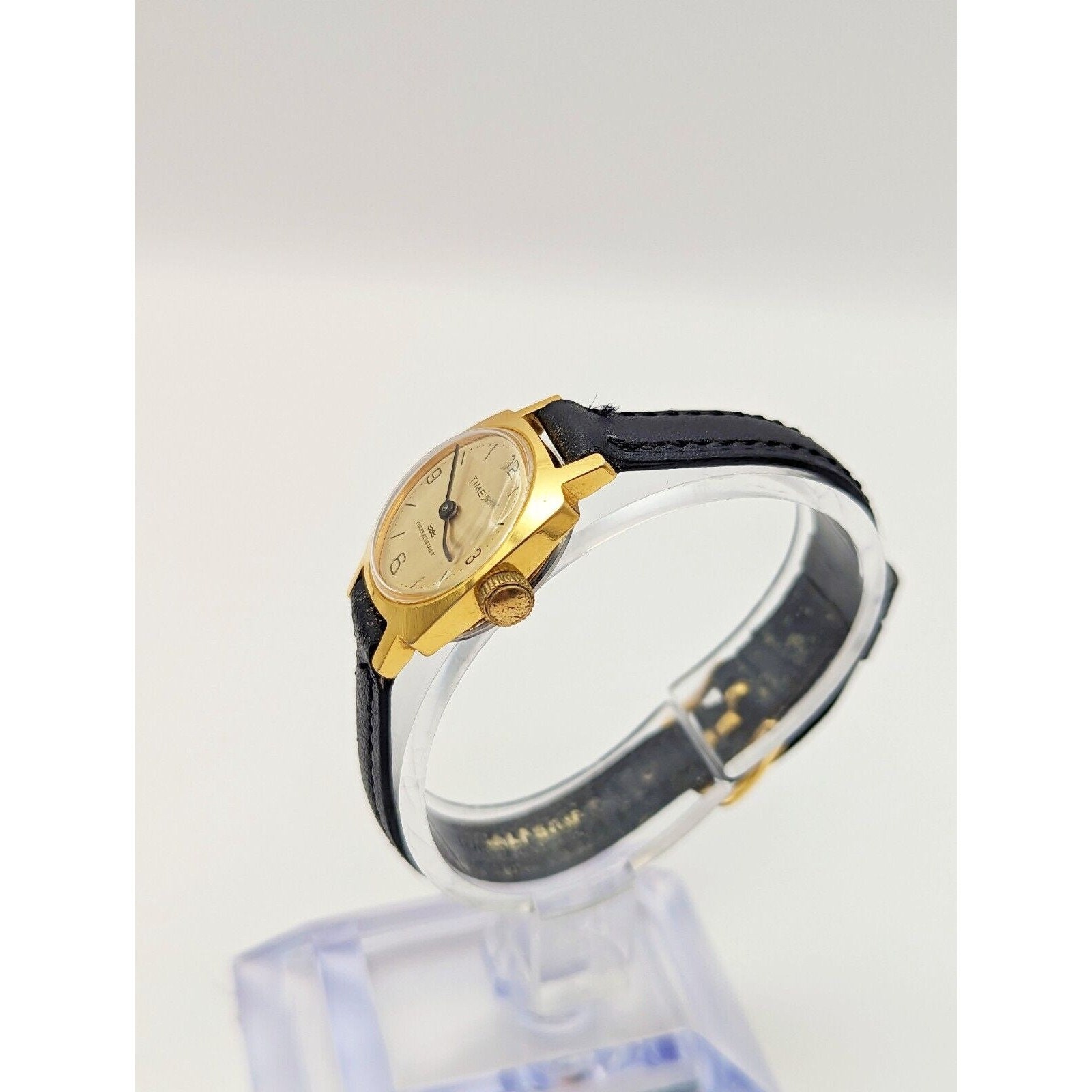 Vintage Timex Cavatina Retro Gold Tone/black Leather Mechanical Watch ...