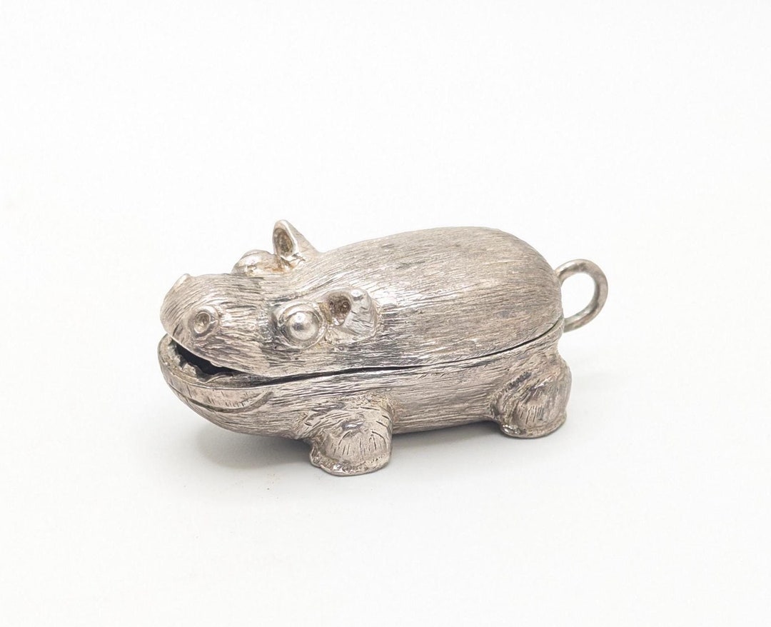Vintage Sterling Silver Moo Deng Hippo Trinket Box 925 Pendant Charm ...