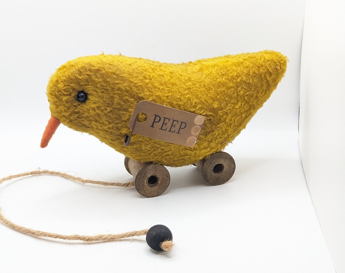 Vintage Mustard Yellow Peep Bird Animal Toy Plushie Pull String OOAK ...