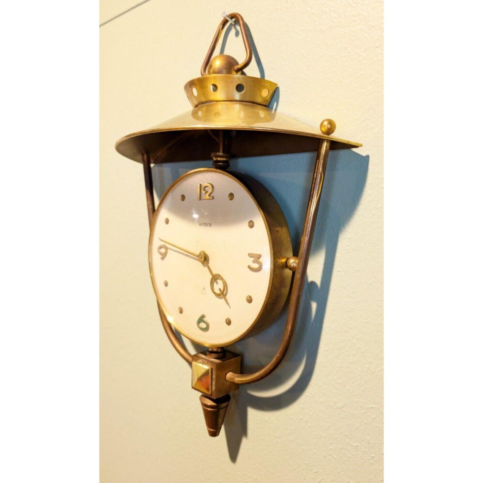 Vintage Mid Century Semca Solid Brass Swiss Manual Wall Clock Decor ...