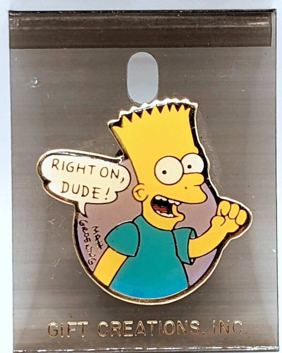 Rare NOS 1990 the Simpsons - Bart Simpson - Right On, Dude! - Enamel ...