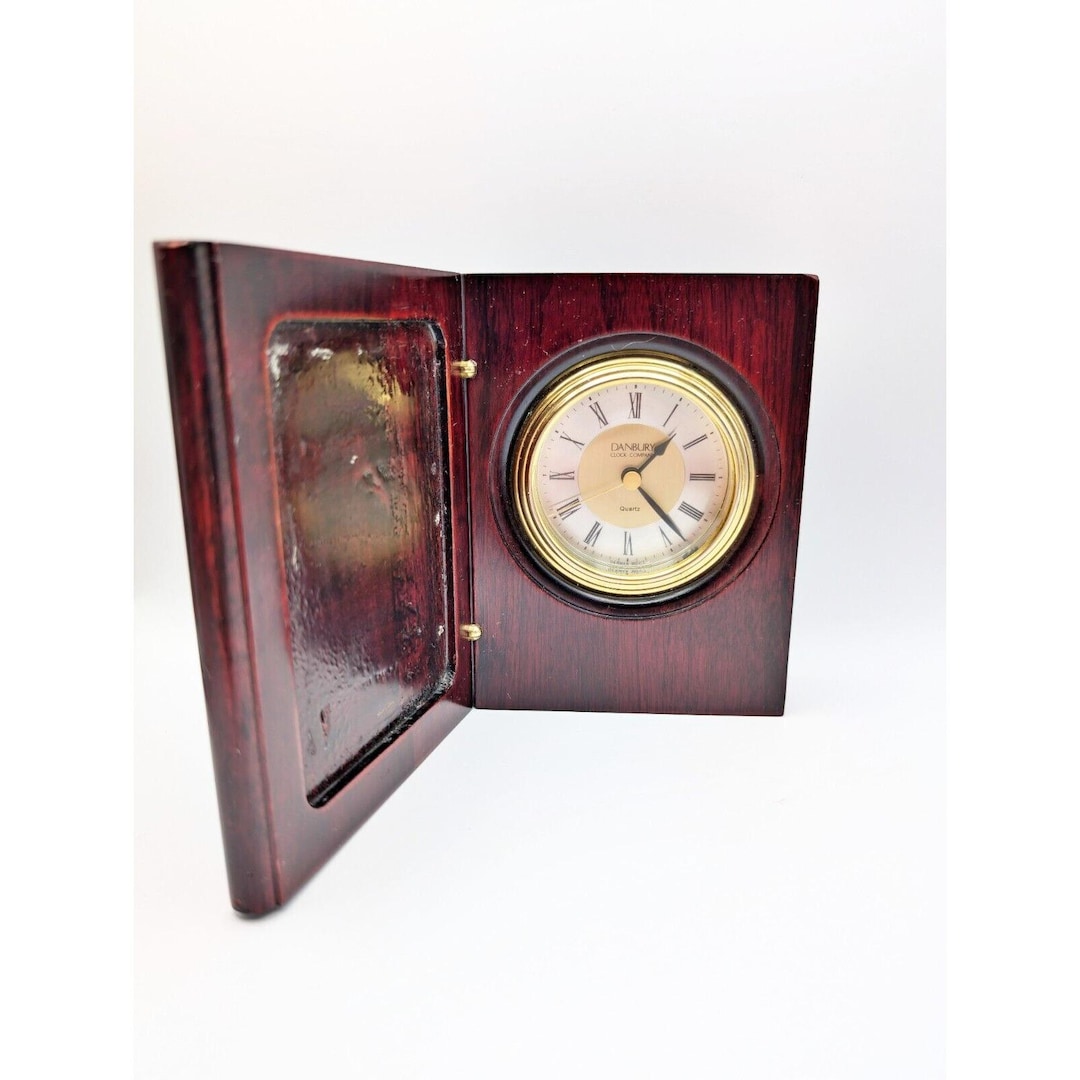 Vintage Danbury Desk Clock Quartz Wood Base Book Desk Clock Keeps Time ...