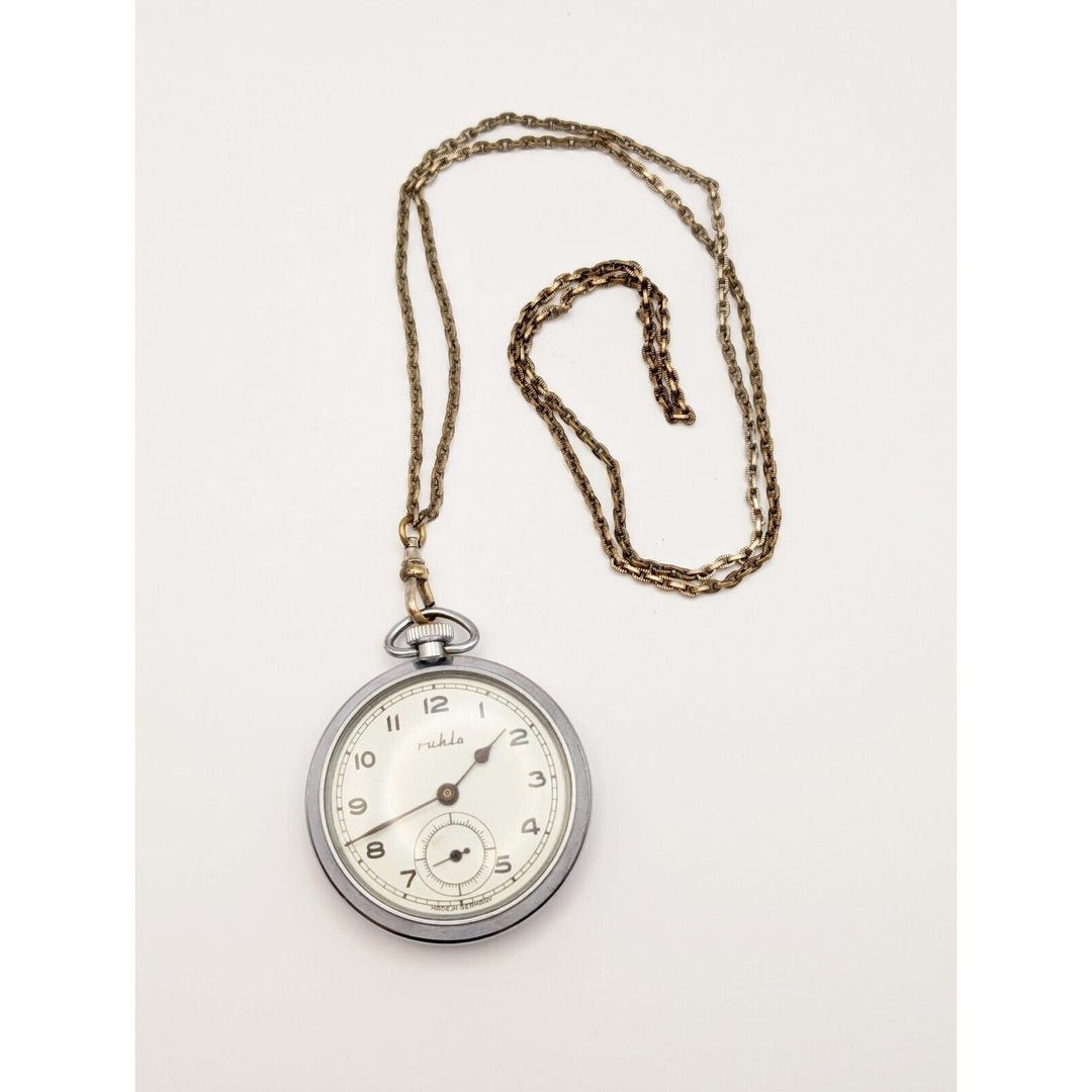 Vintage Ruhla German Pocket Watch Made in Germany Silver Tone ...