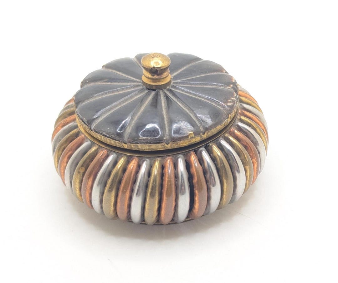 Vintage Russian Tri Colored Small Jewelry Box Copper Brass Metal Silver ...