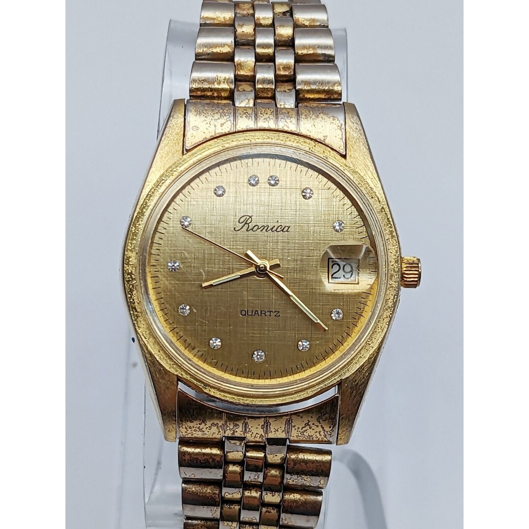 Vintage Ronica Quartz Mens Watch Gold Tone Keeps Time/date Lume New ...