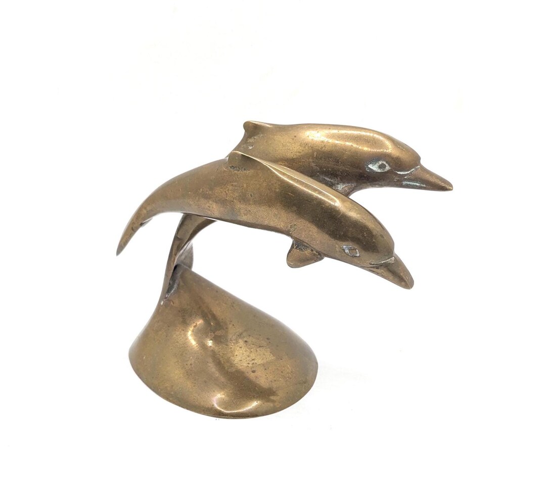 Vintage Jumping Dolphines Dolphin Brass Figurines Shelf Decor Animal ...