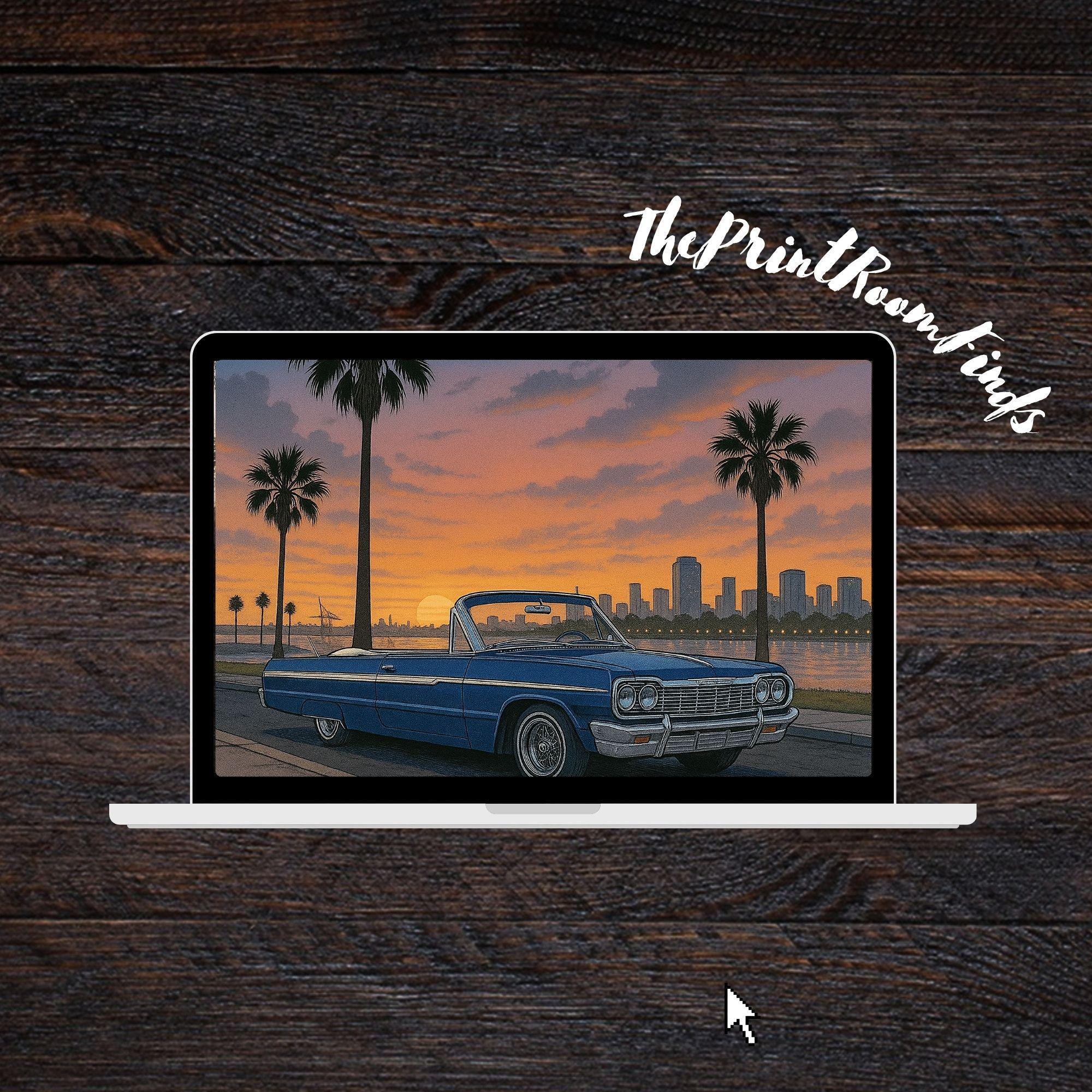 1964 Impala Lowrider Art Print: Retro Chevy Socal Sunset (digital ...