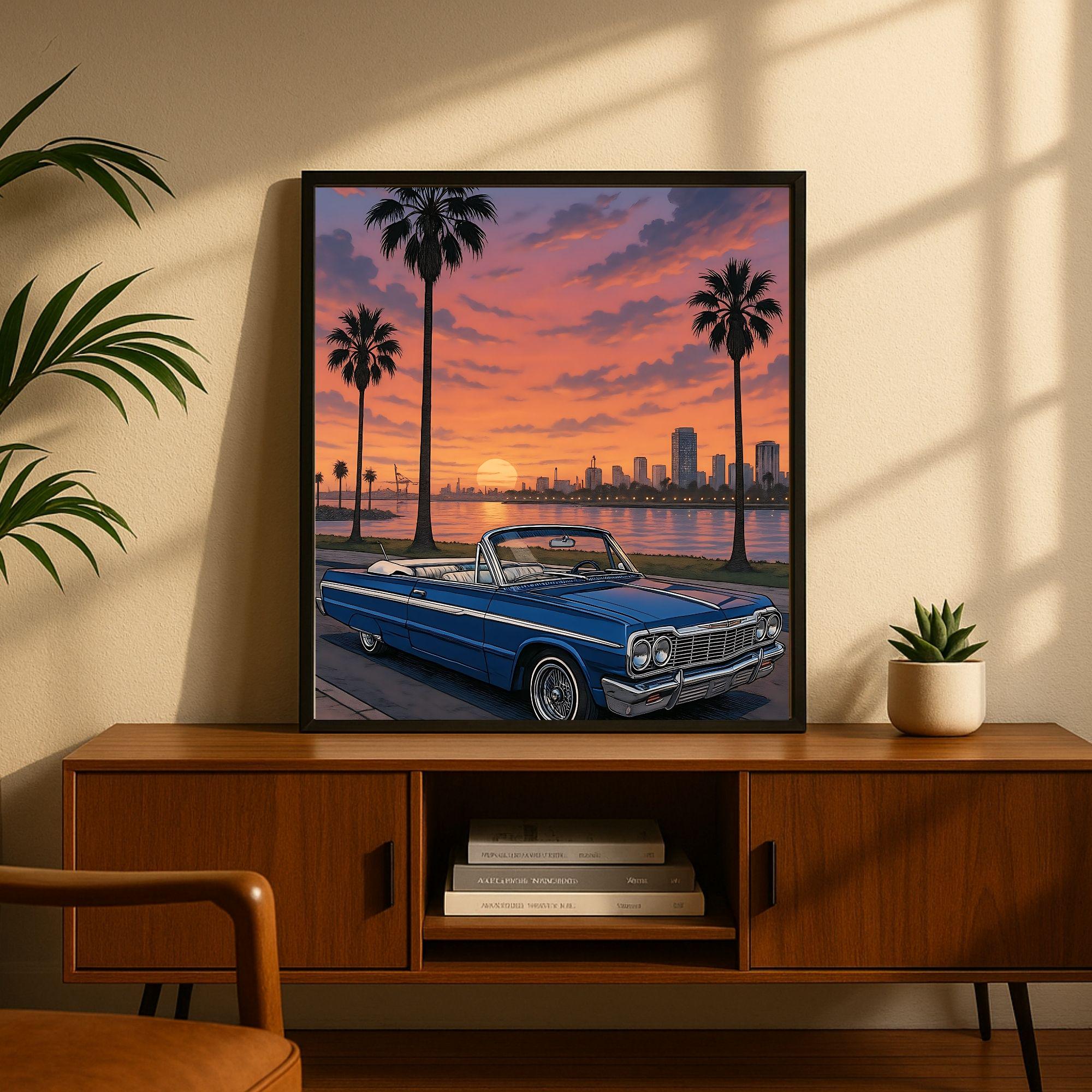 1964 Impala Lowrider Art Print: Retro Chevy Socal Sunset (digital ...