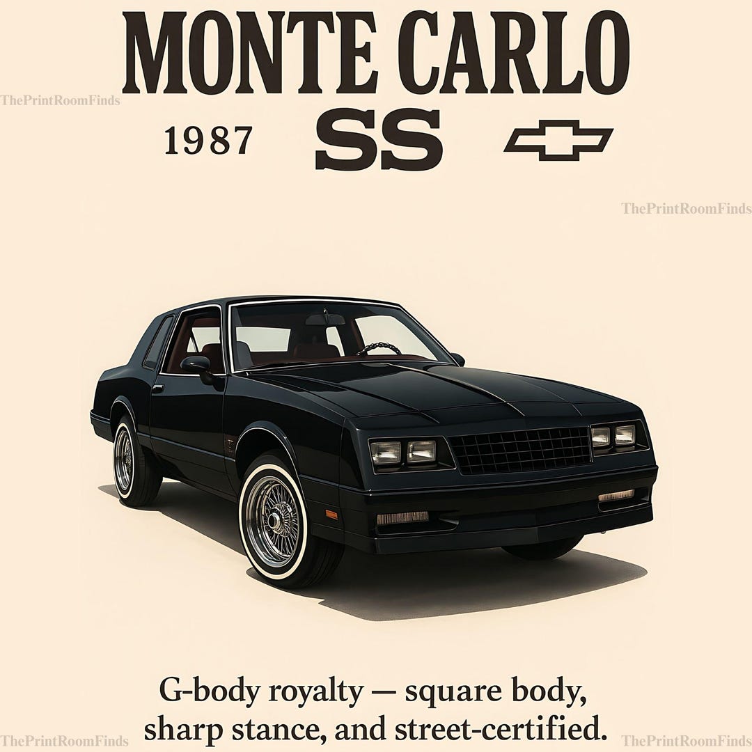 1987 Monte Carlo SS Poster, Car Lover Dad Gift, Muscle Car, Printable ...