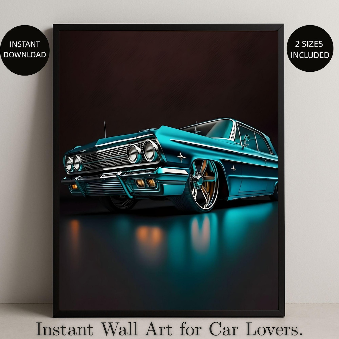 Digital Print Turquoise Chevy Impala - Classic 1964 Low Rider Profile ...
