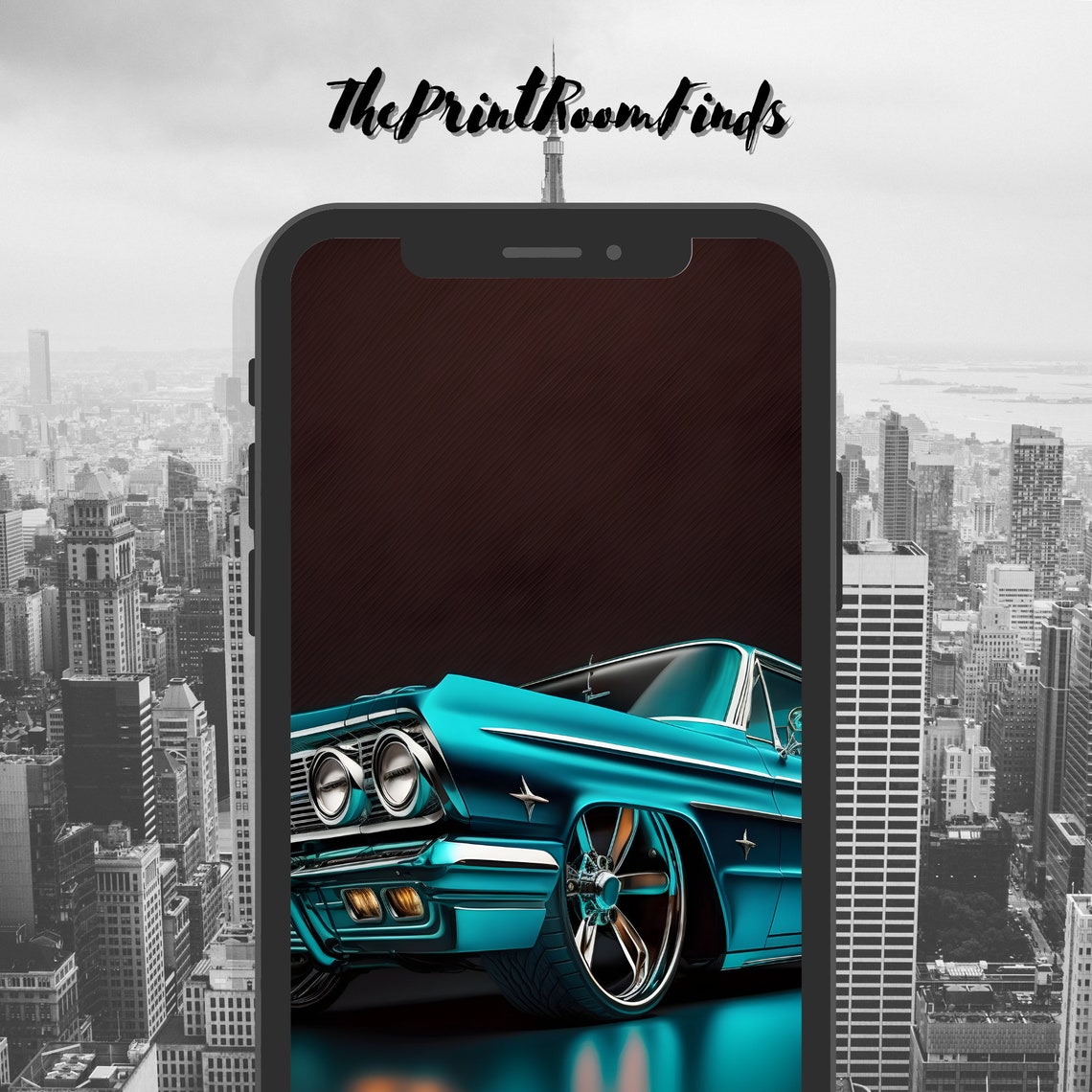 Digital Print Turquoise Chevy Impala Classic 1964 Low Rider Profile ...
