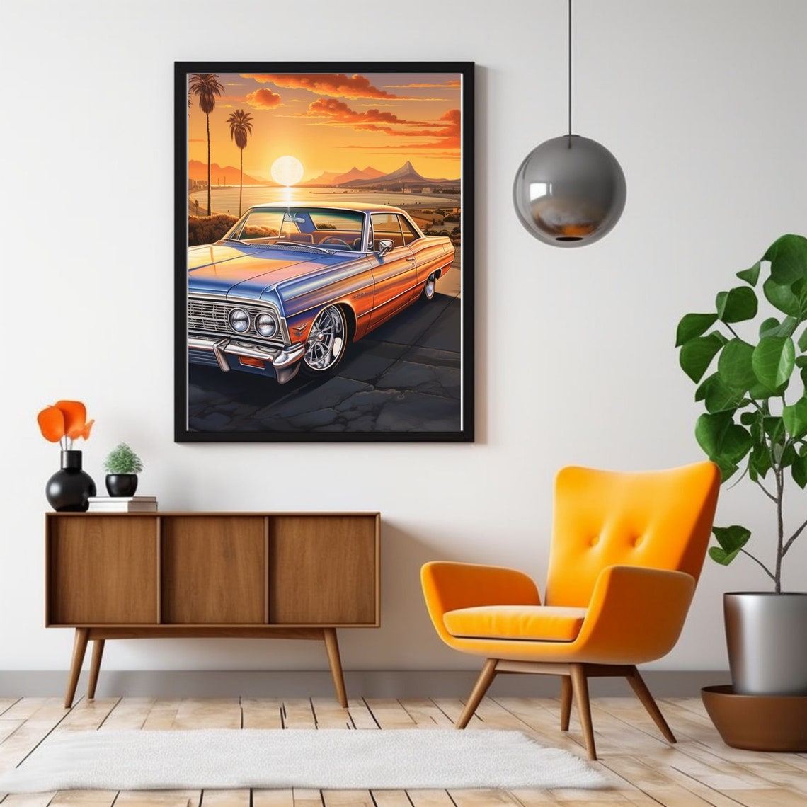 Chevy Impala Lowrider Sunset Art Print Poster Printable Digital ...