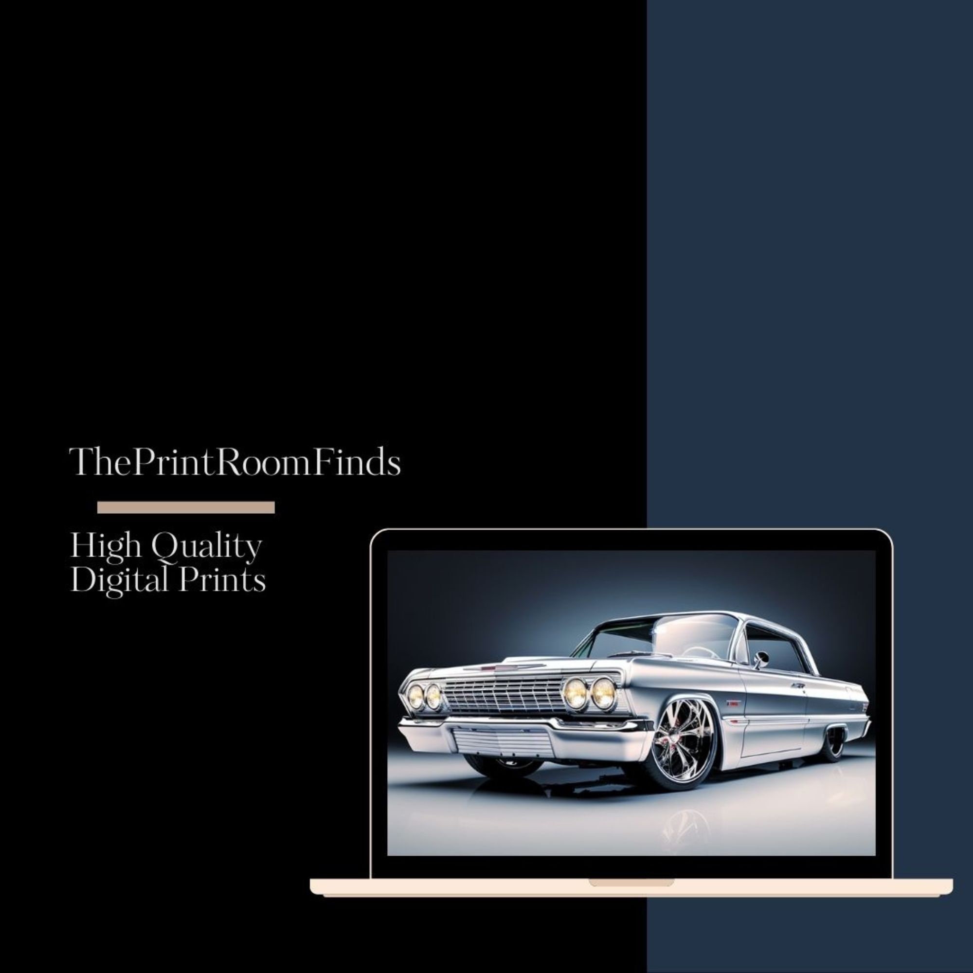 Classic Car Art Print | Silver 64 Impala Lowrider | Gift for Car Guys ...