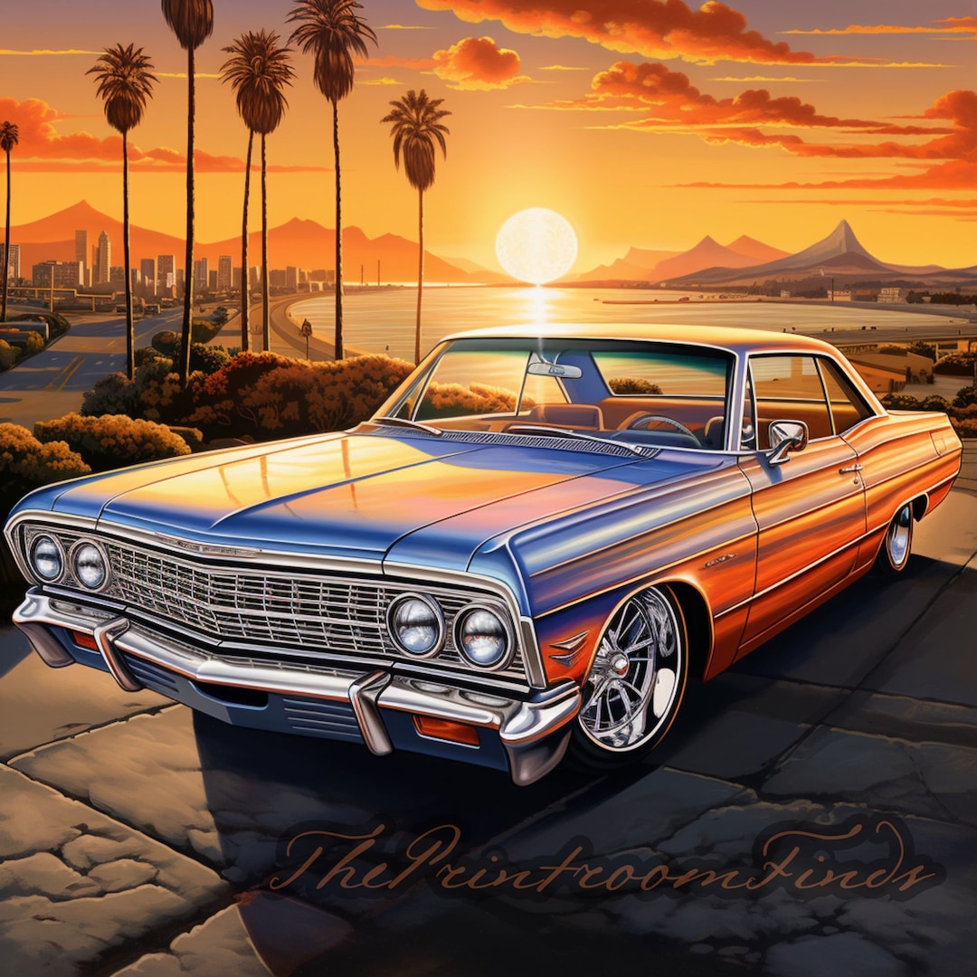 Chevy Impala Lowrider Sunset Art Print | Poster Printable Digital ...