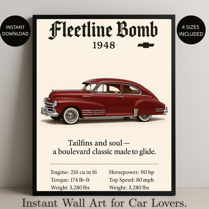 1948 Chevy Fleetline Lowrider Art Print: Chicano Car Poster (digital ...