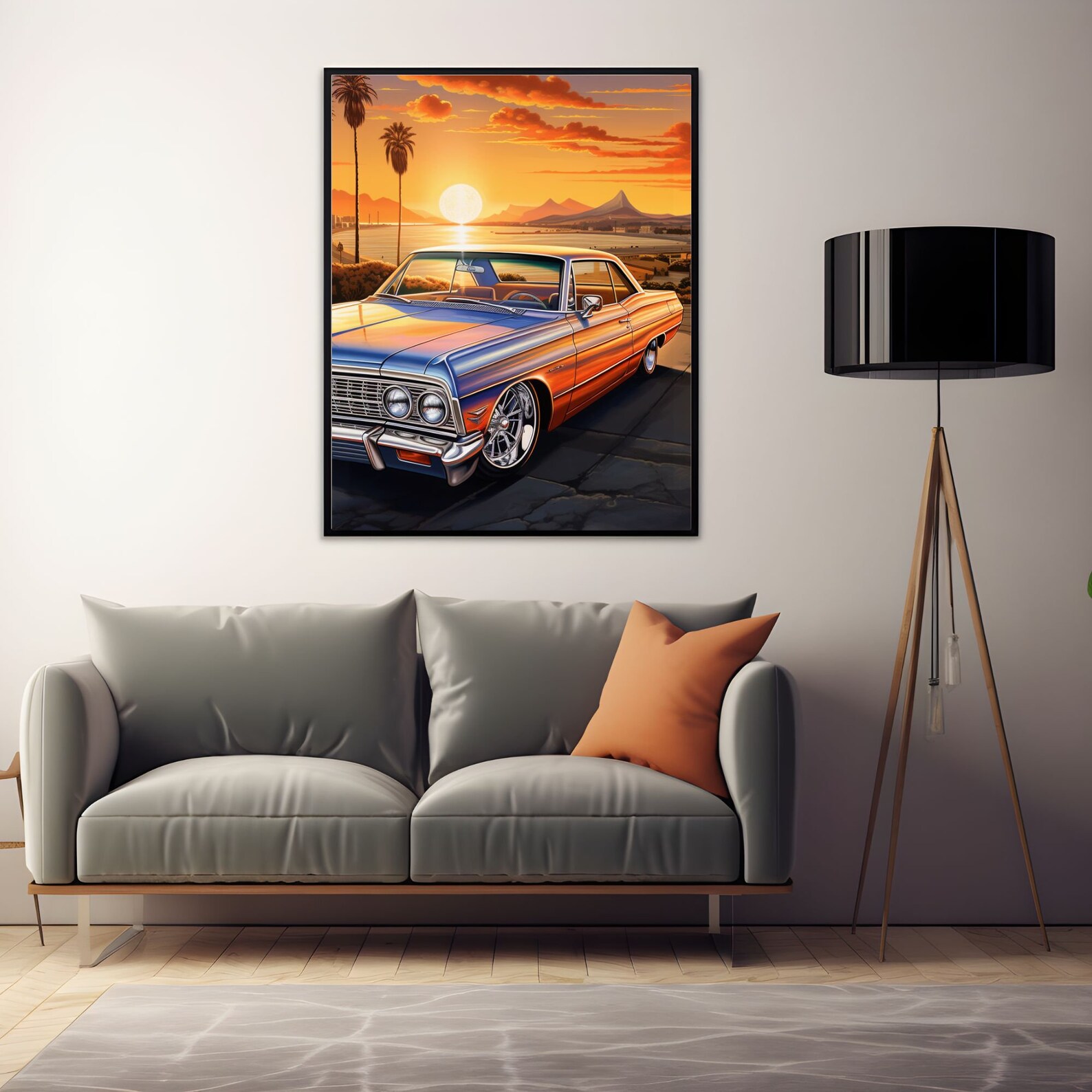 Chevy Impala Lowrider Sunset Art Print | Poster Printable Digital ...