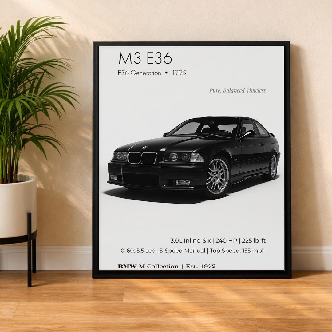BMW M3 E36 Poster Digital Download, E36 Wall Art Printable for Car Enthusiasts - Etsy