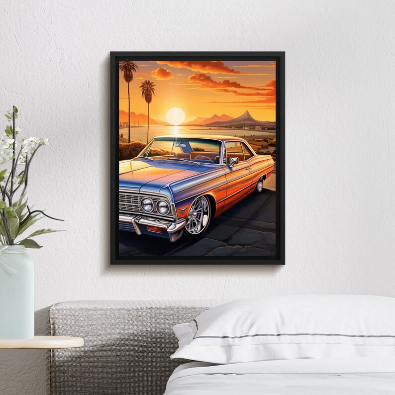 Chevy Impala Lowrider Sunset Art Print | Poster Printable Digital ...