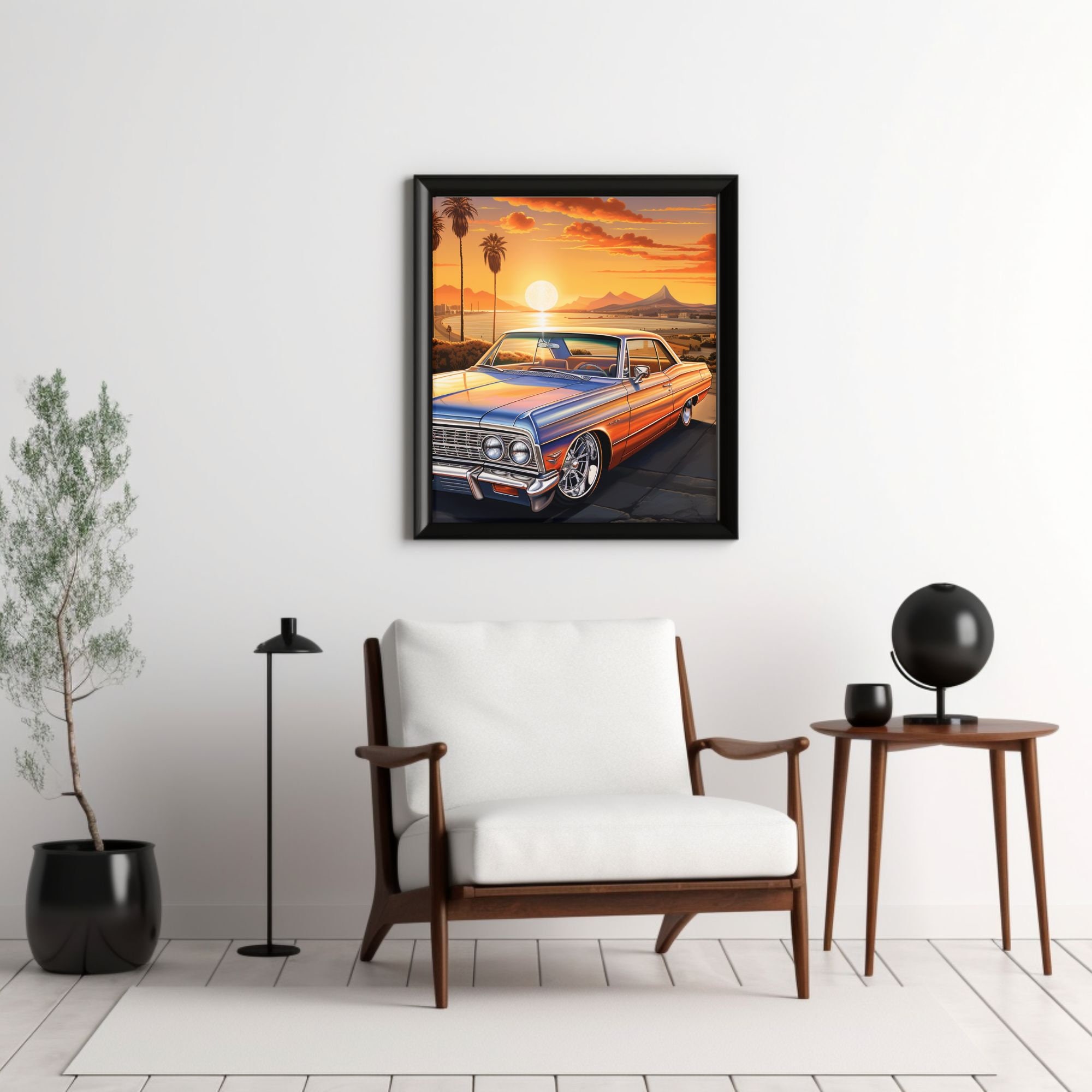 Chevy Impala Lowrider Sunset Art Print | Poster Printable Digital ...