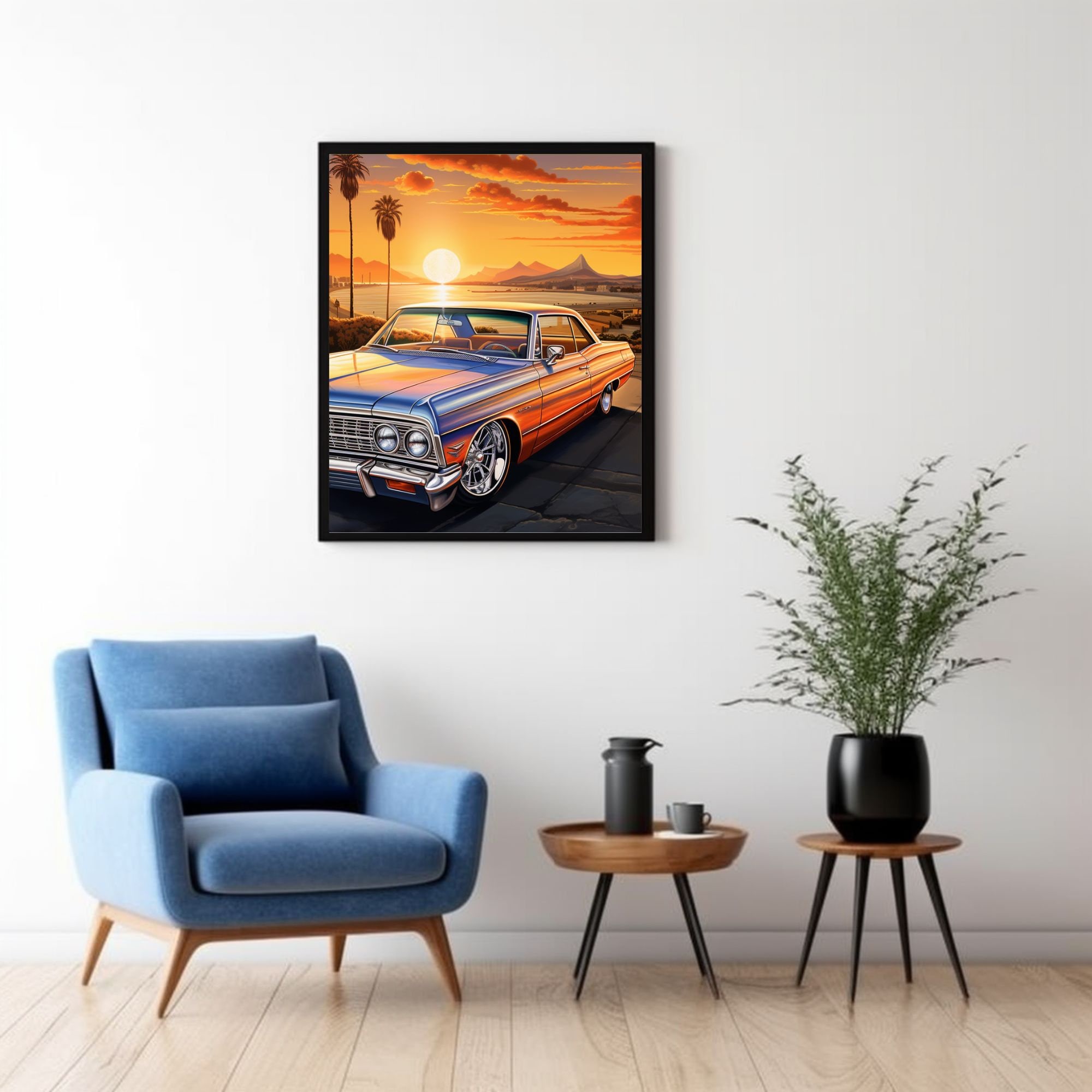 Chevy Impala Lowrider Sunset Art Print | Poster Printable Digital ...