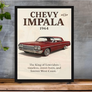 Chevy Impala Poster | Chicano Art | DIY Gift for Boyfriend | Masculine ...