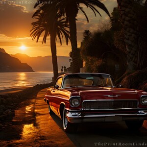 Vibrant Digital Wallpaper: Lowrider Car at Sunset on the Beach ...