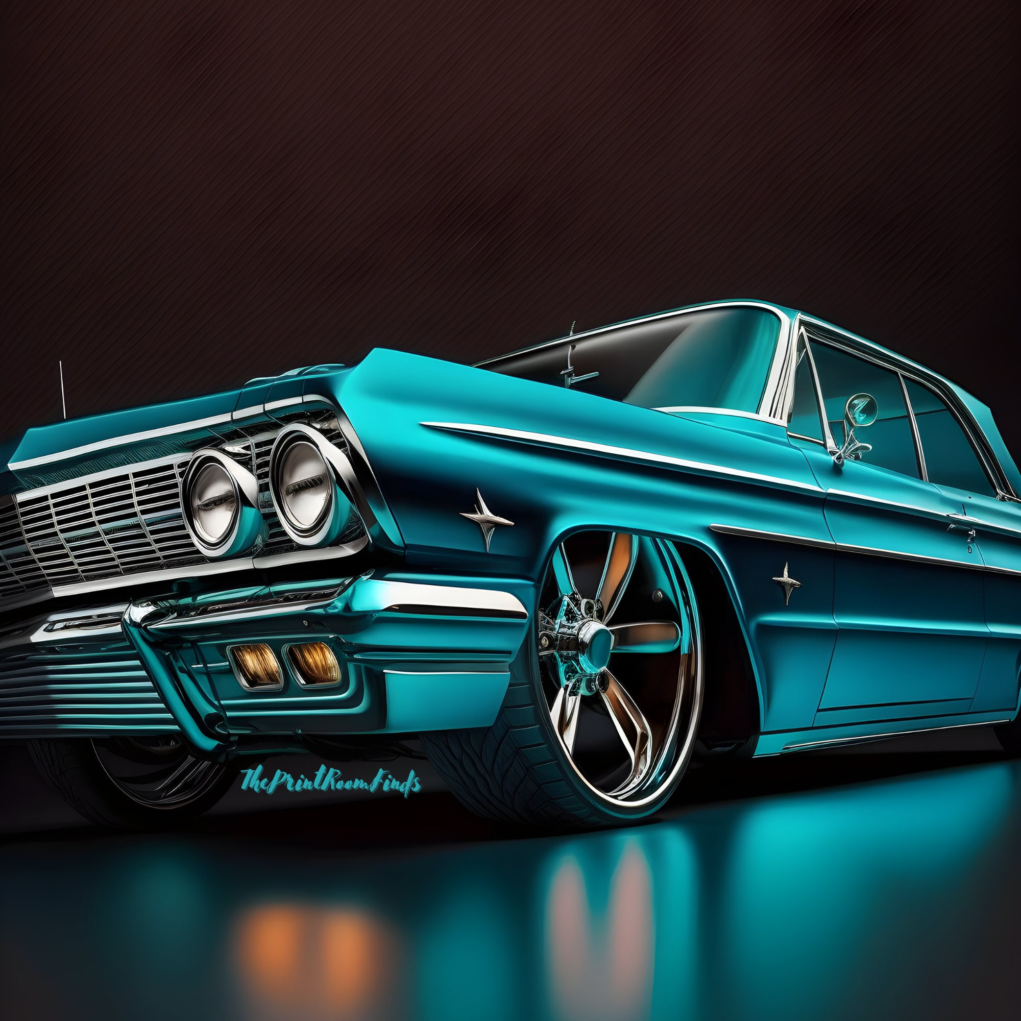 Digital Print Turquoise Chevy Impala - Classic 1964 Low Rider Profile ...