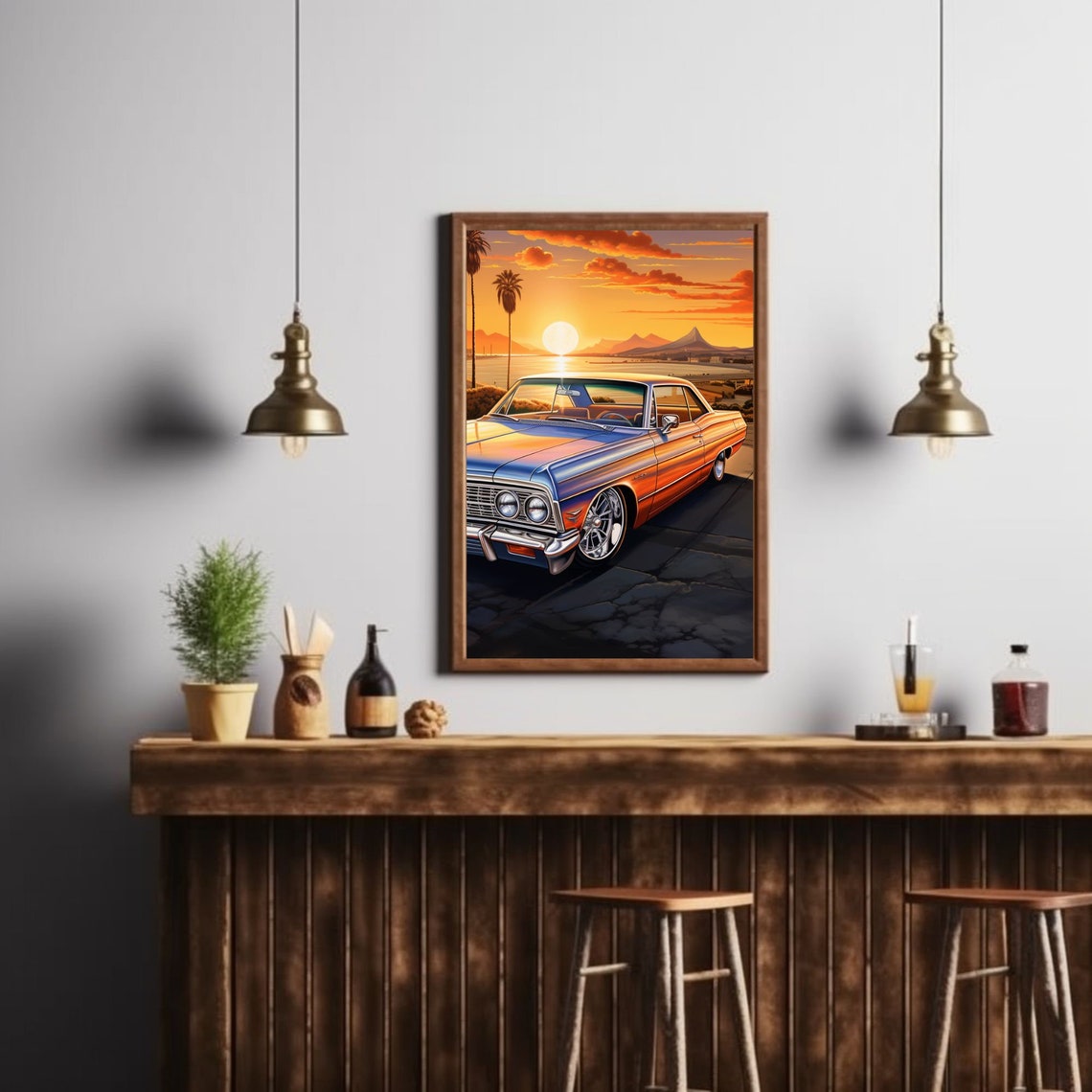 Chevy Impala Lowrider Sunset Art Print Poster Printable Digital ...