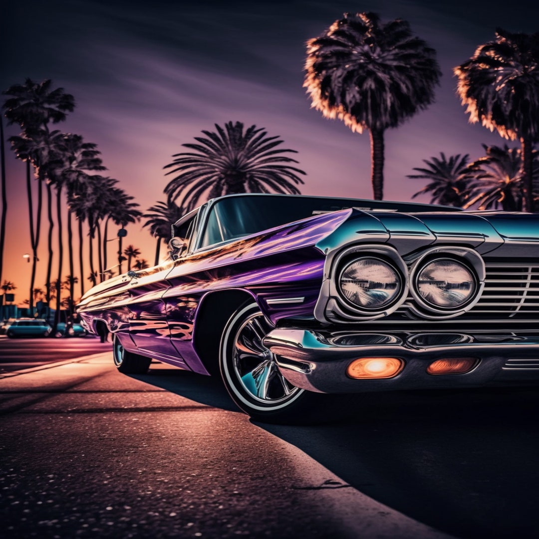 Retro Futuristic Chevy Impala Digital Print - Colorful and Vibrant Car ...