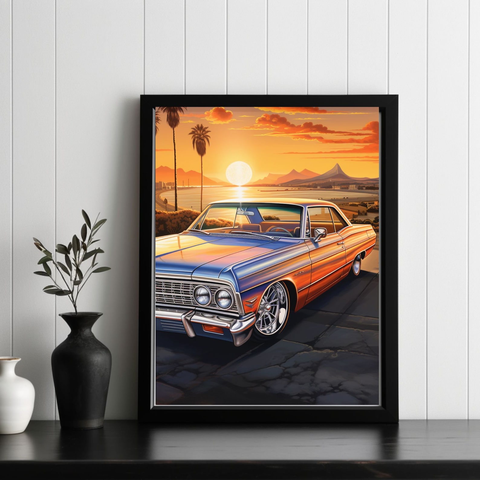 Chevy Impala Lowrider Sunset Art Print | Poster Printable Digital ...