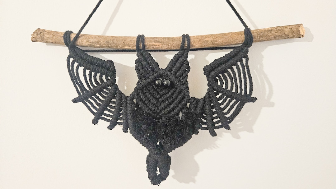 Macrame Black Halloween Bat Wallhanging - Etsy