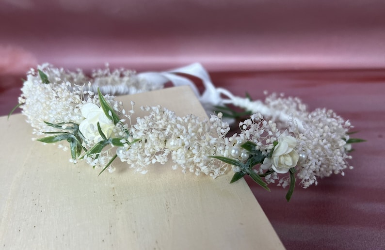 First Holy Communion Dried Flower Crown, White Headband for Communion ...