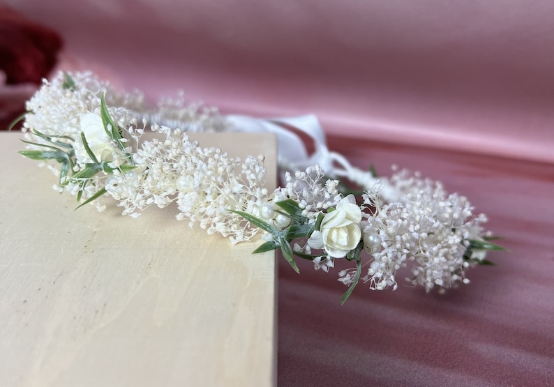 First Holy Communion Dried Flower Crown, White Headband for Communion ...