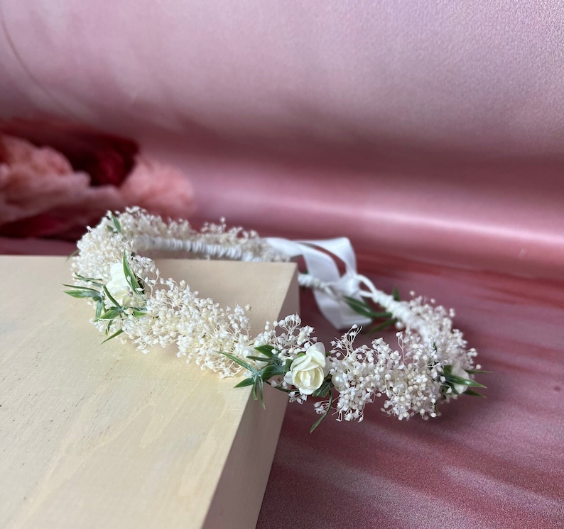 First Holy Communion Dried Flower Crown, White Headband for Communion ...