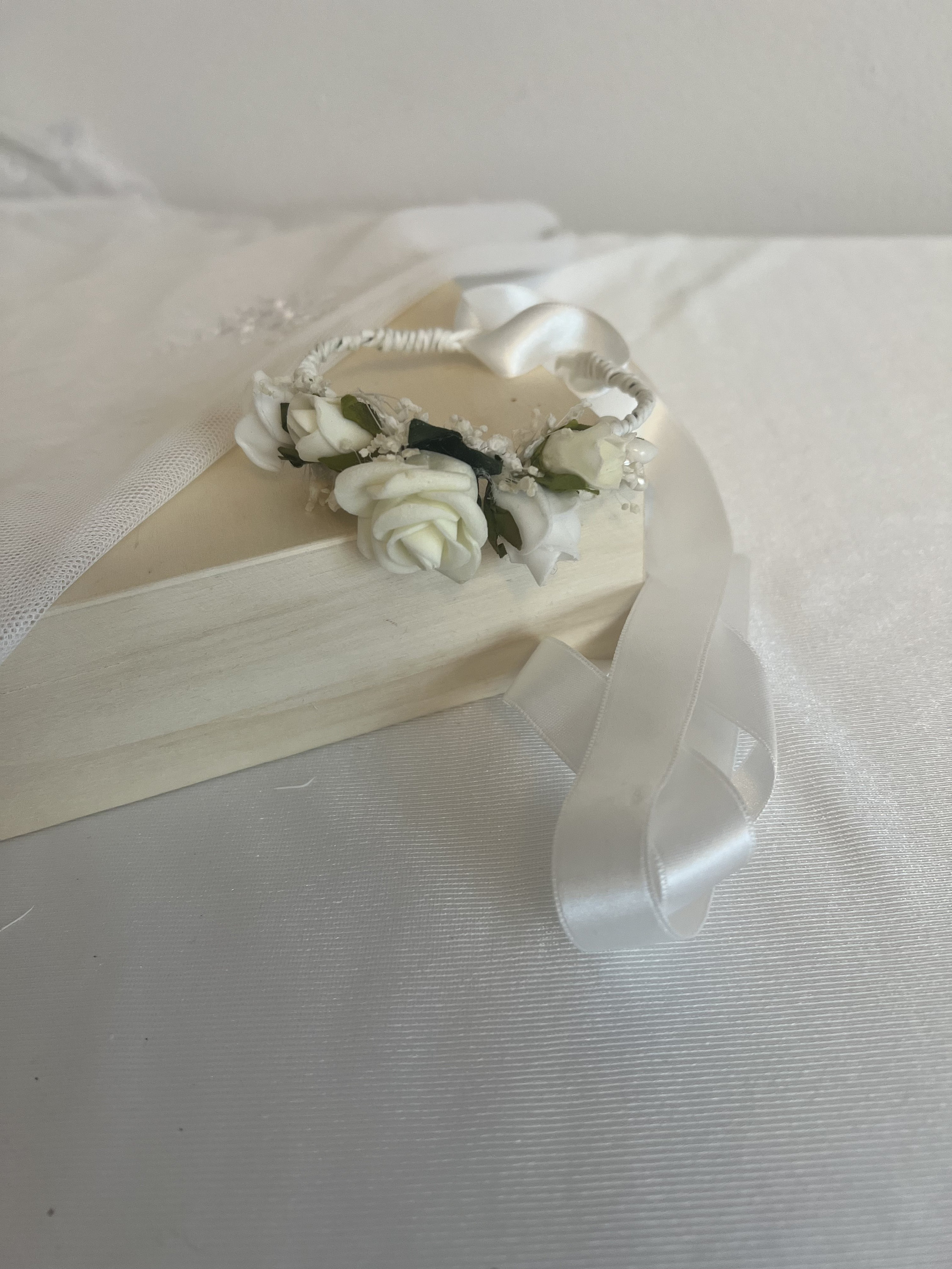 First Holy Communion Flower Crown and Bracelet Set, White Rose &baby's ...