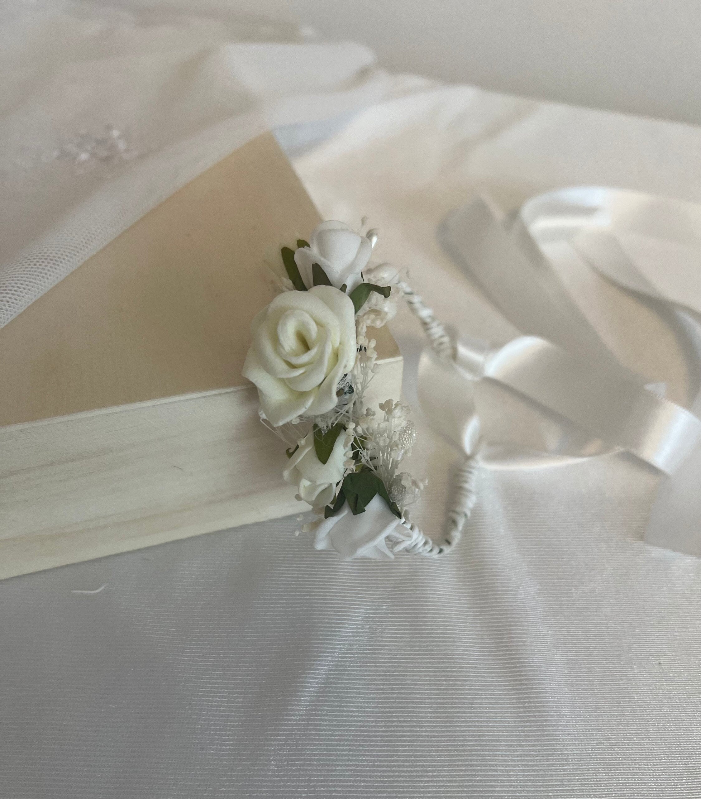 First Holy Communion Flower Crown and Bracelet Set, White Rose &baby's ...