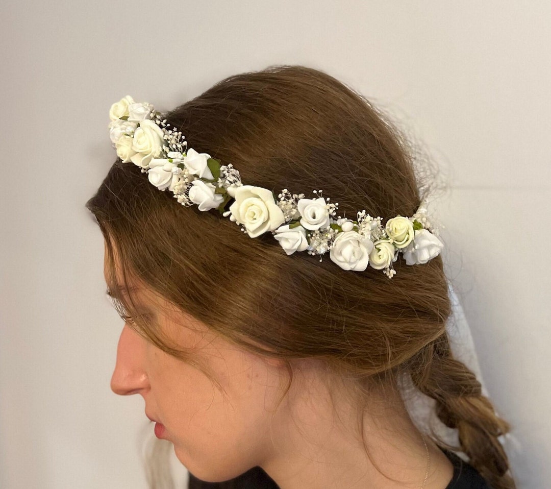 First Holy Communion Flower Headband White&ivory Rose,head Wreath for ...