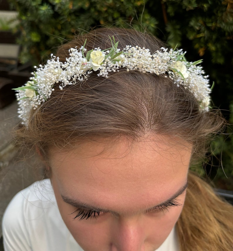 First Holy Communion Dried Flower Crown, White Headband for Communion ...