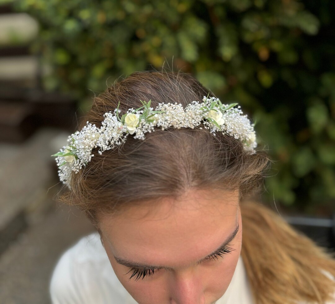First Holy Communion Dried Flower Crown, White Headband for Communion ...