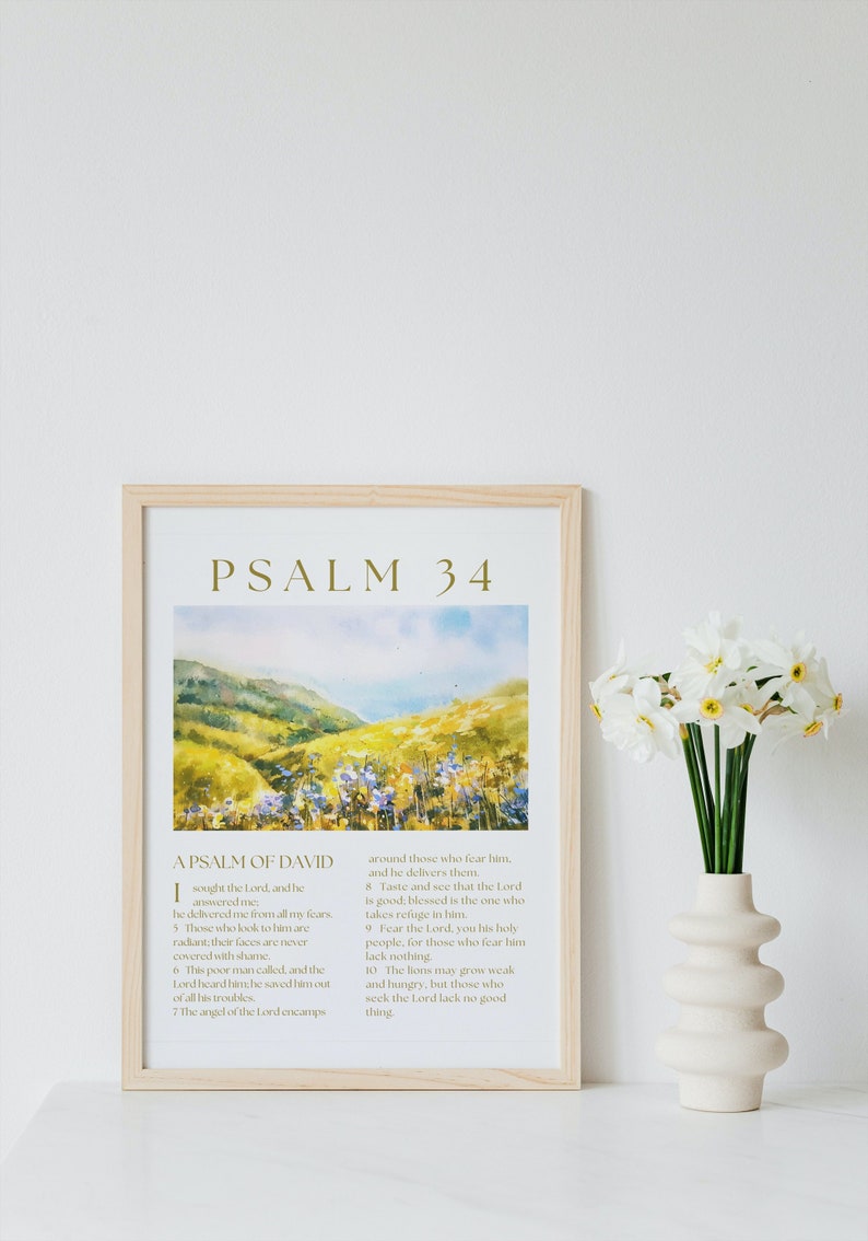 Psalm 34, DIGITAL PRINT, Bible Art, the Lord is My Deliverer, Wall Art ...