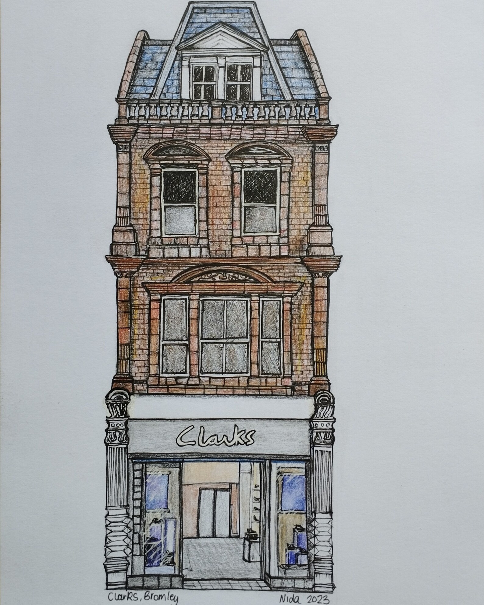 Clarks, Bromley, London Original Drawing - Etsy